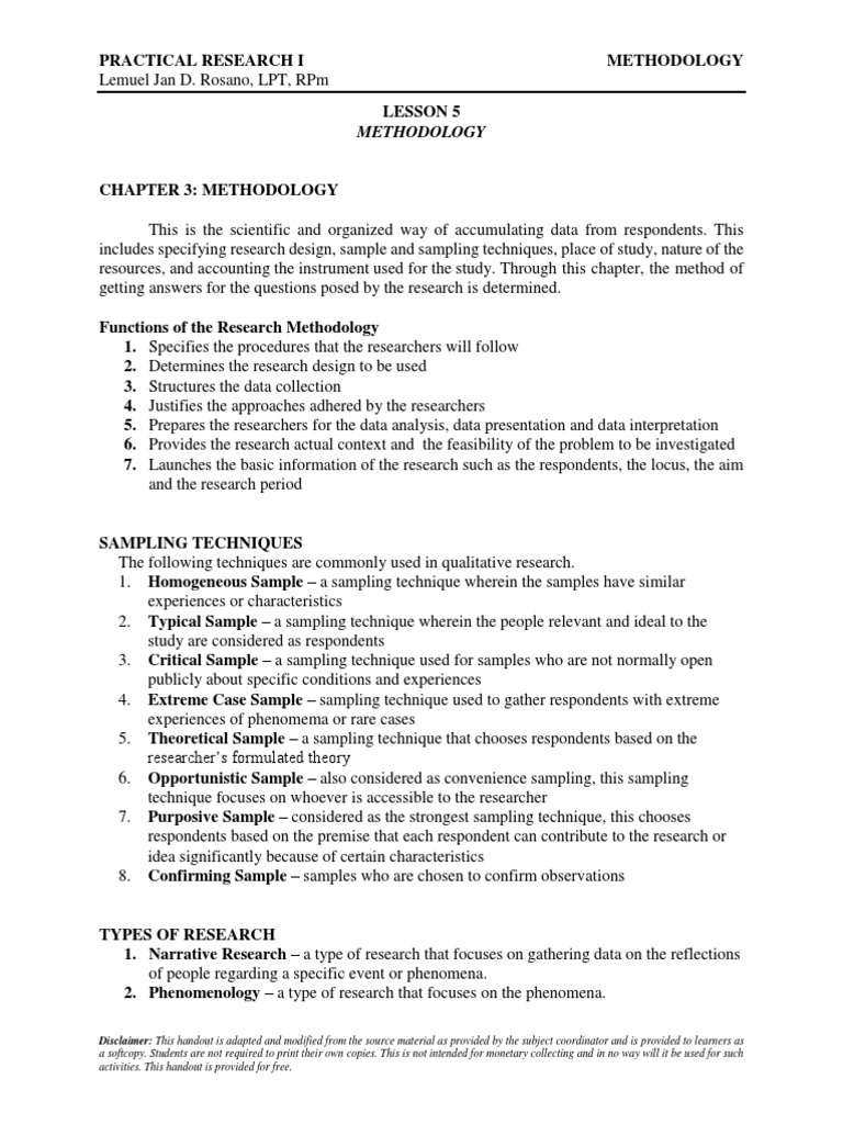Handout Methodology | PDF | Qualitative Research | Sampling (Statistics)
