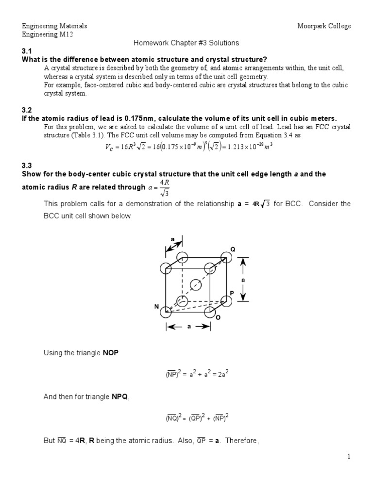 Engineering M12 Solutions Chapter 03 MSE | PDF | Crystal Structure ...