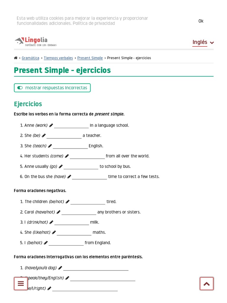 Present Simple - Ejercicios | PDF | Lingüística | Idiomas