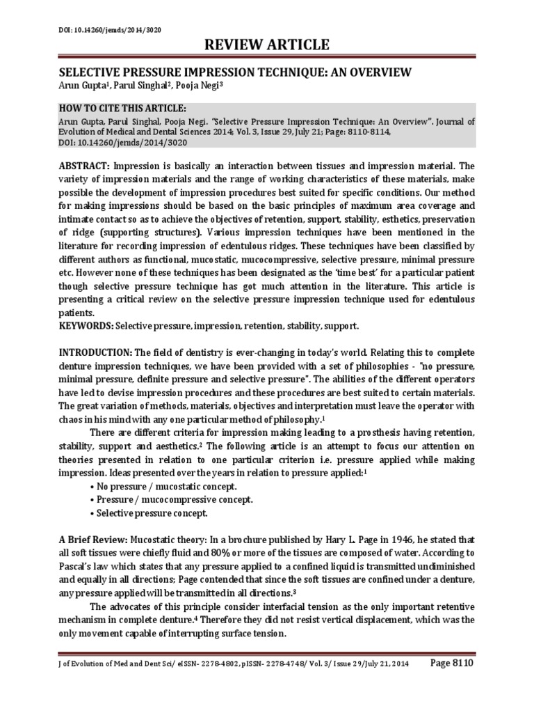 Selective Pressure Impression Technique An Overvie | PDF | Dentures | Mouth