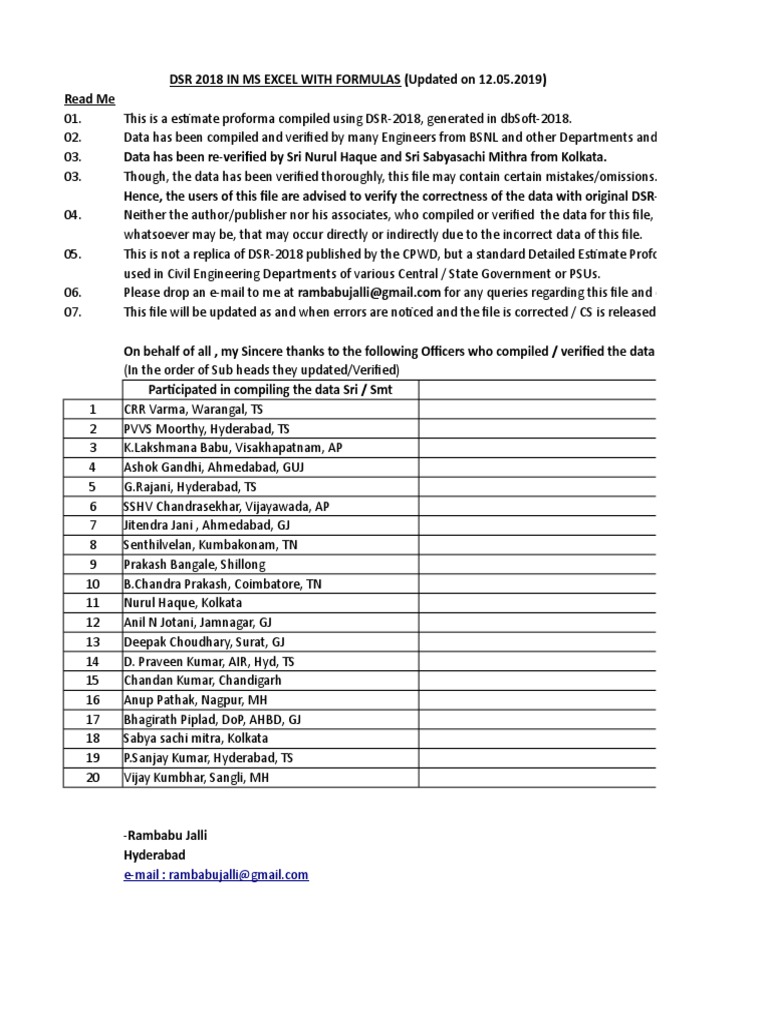 DSR 2018 in MS Excel | PDF | Masonry | Concrete