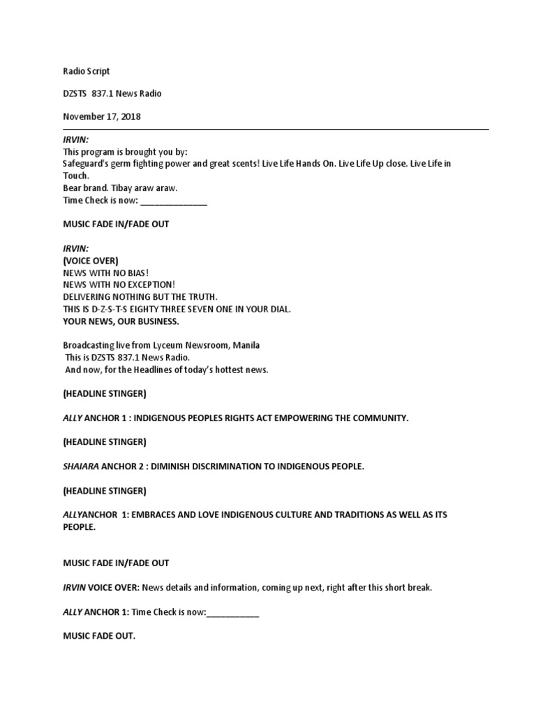 Radio Broadcasting Script | PDF