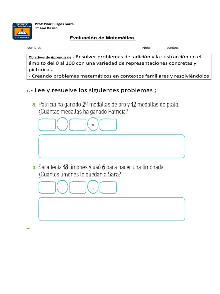 Prueba de Sumas y Restas | PDF