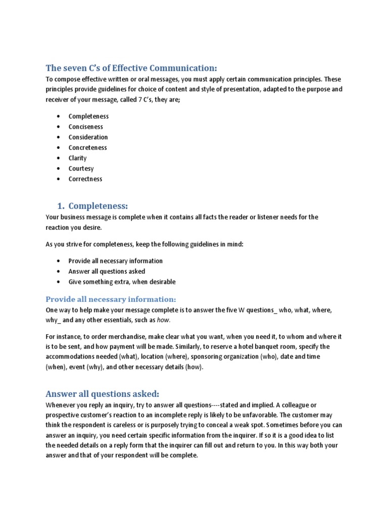 The Seven C's of Effective Communication:: Provide All Necessary ...