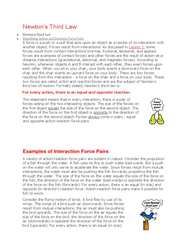 Newton's Third Law: Examples of Interaction Force Pairs | Download Free ...