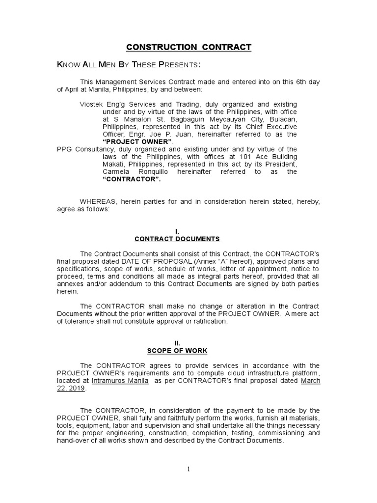 Sample Construction Contract | Surety Bond | General Contractor