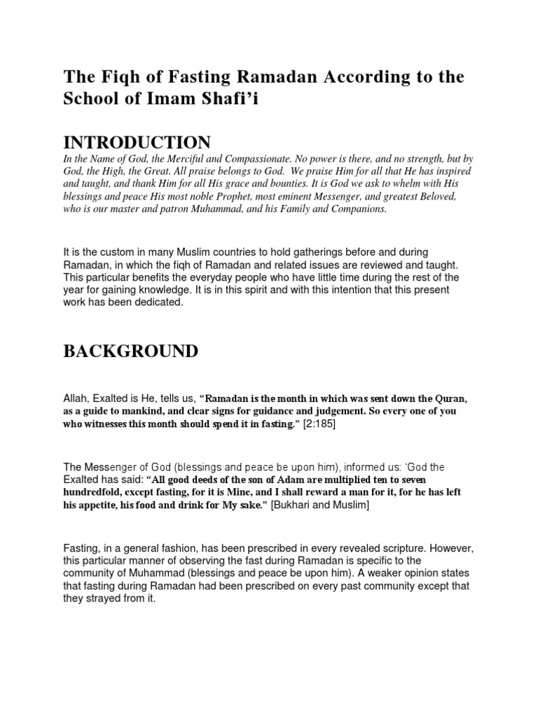 The Fiqh of Fasting Ramadan According To The School of Imam Shafi | PDF | Ramadan | Prophets And ...