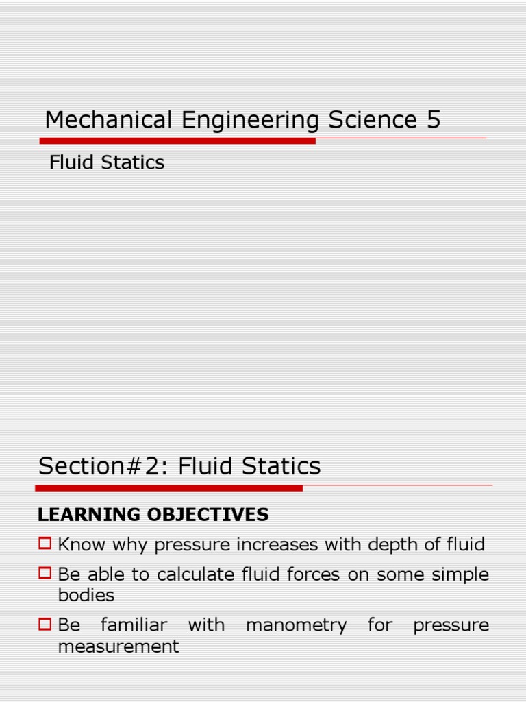 Mechanical Engineering Science 5: Fluid Statics | PDF