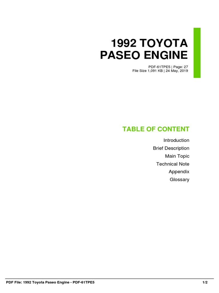 IDab4edf5dd-1992 Toyota Paseo Engine | PDF | Information Retrieval ...