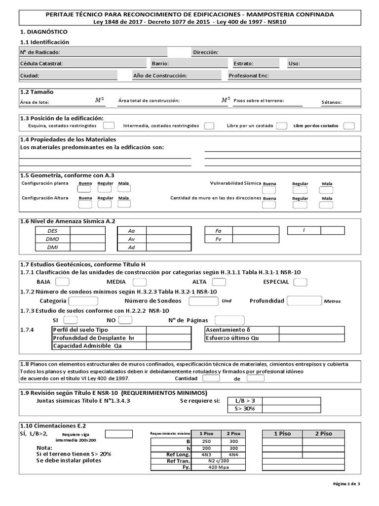 Formato Peritaje Estructural para Mamposteria Confinada | PDF ...