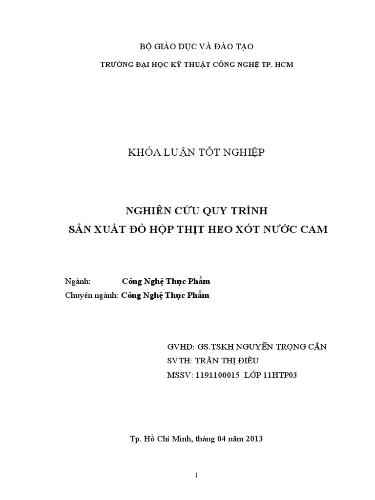 (123doc) Luan Van Cong Nghe Thuc Pham Nghien Cuu Quy Trinh San Xuat Do Hop Thit Heo Xot Nuoc Cam ...