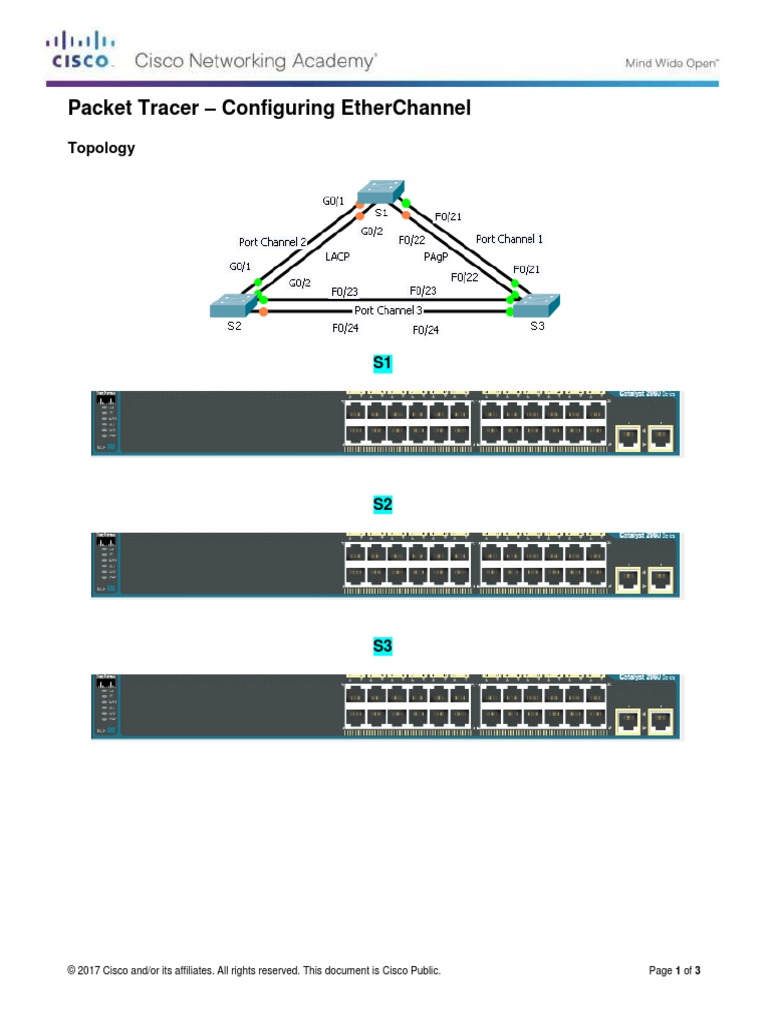 4.2.1.3 Packet Tracer - Configuring EtherChannel | PDF | Data Transmission | Network Protocols