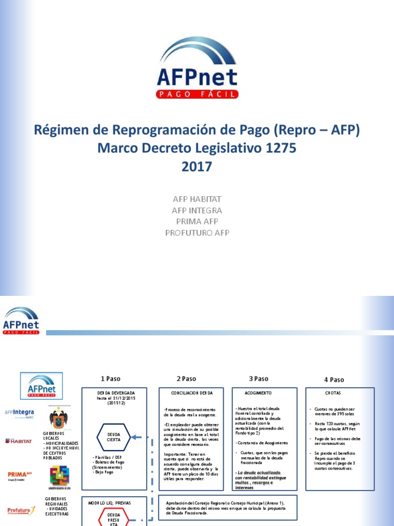 Régimen de Reprogramación de Pago (Repro - AFP) Marco Decreto Legislativo 1275 2017 | PDF ...