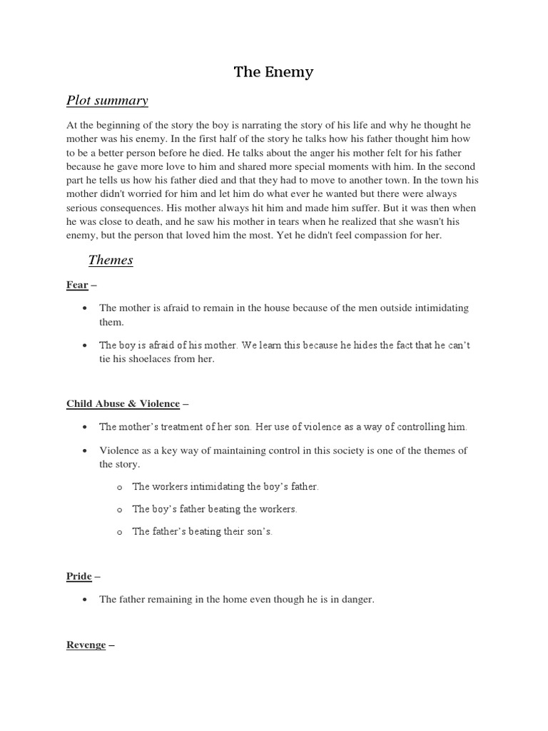 The Enemy: Plot Summary | PDF | Love