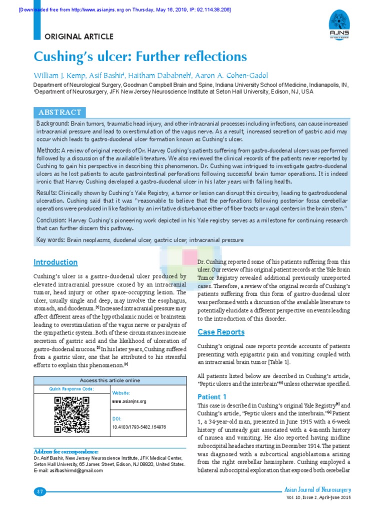 Cushing's Ulcer: Further Reflections: Original Article | PDF | Vagus ...