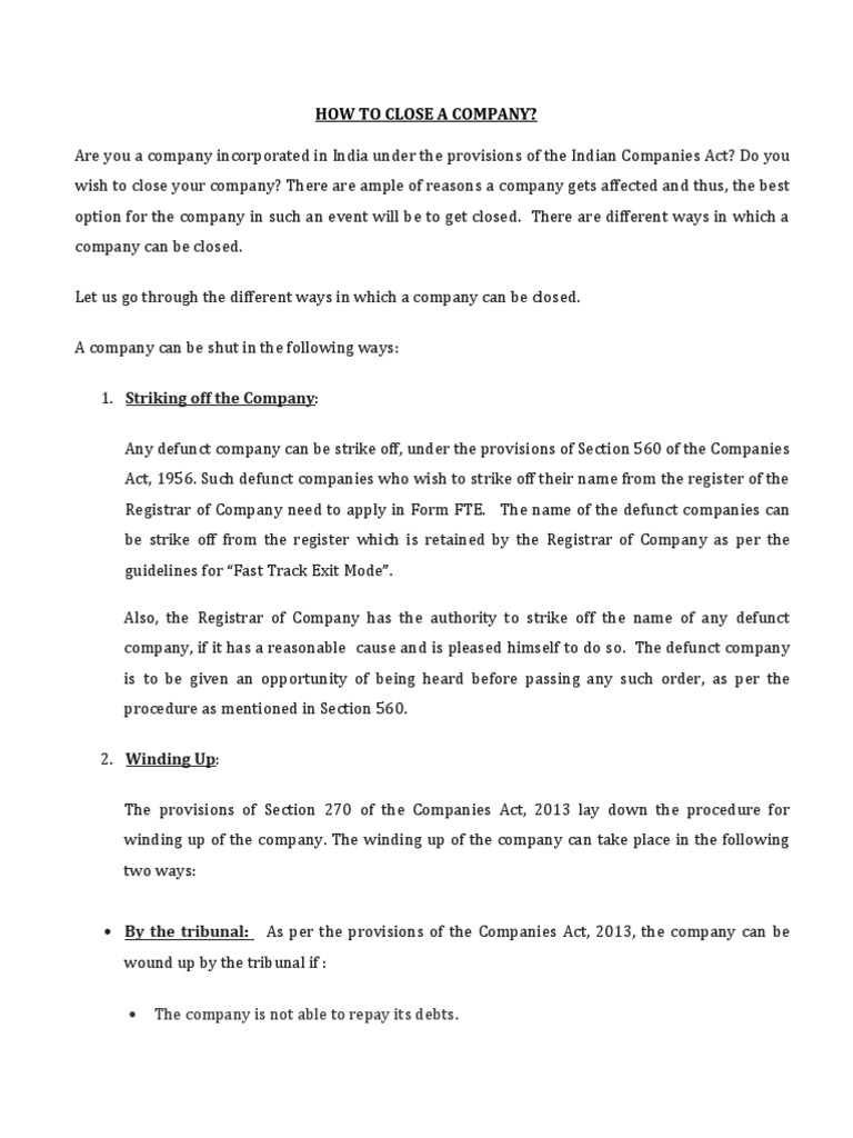 How To Close A Company | PDF | Liquidation | Common Law