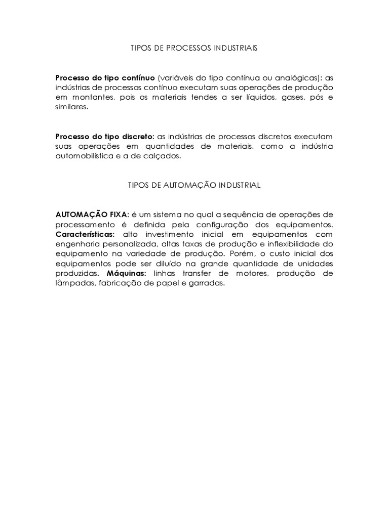 Tipos de Processos Industriais | PDF