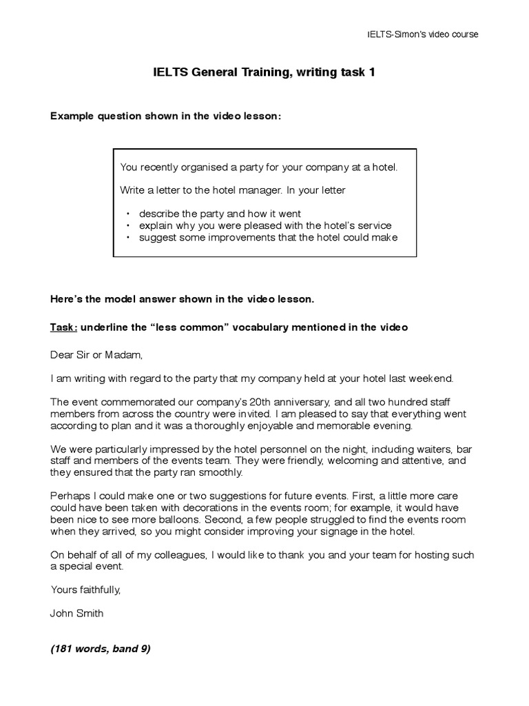 IELTS Simon Writing Task1 General Formal Worksheet Part2 | PDF