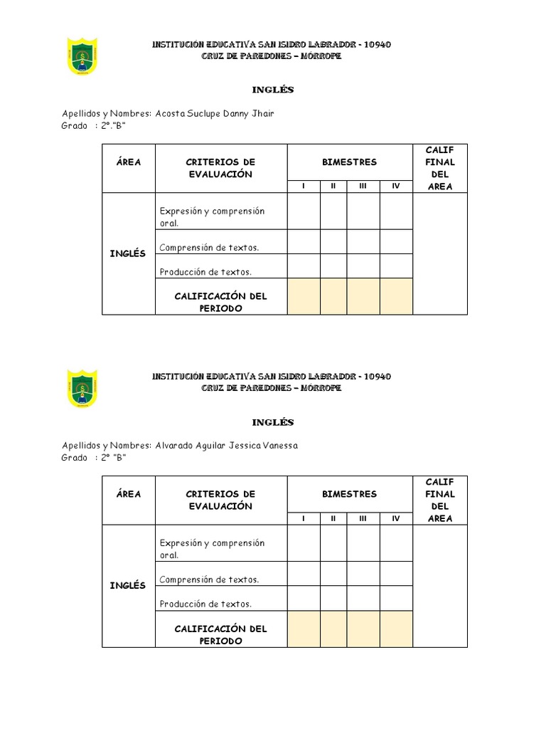 Boletas de Inglés | PDF