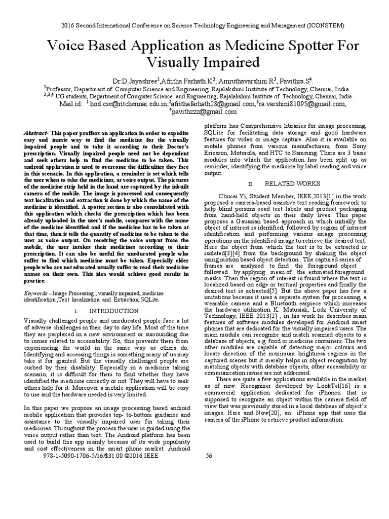 Voice Based Application As Medicine Spotter For Visually Impaired | PDF ...