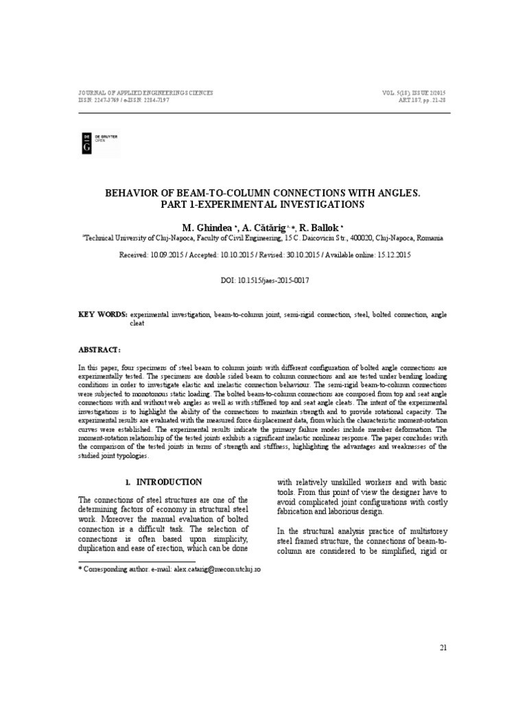 2015 Behavior of Beam-To-Column Connections With Anges Part 1-Experimental Inversitgations | PDF ...