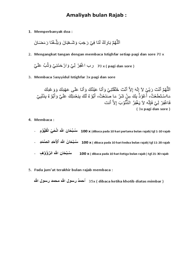 Amaliyah Bulan Rajab | PDF