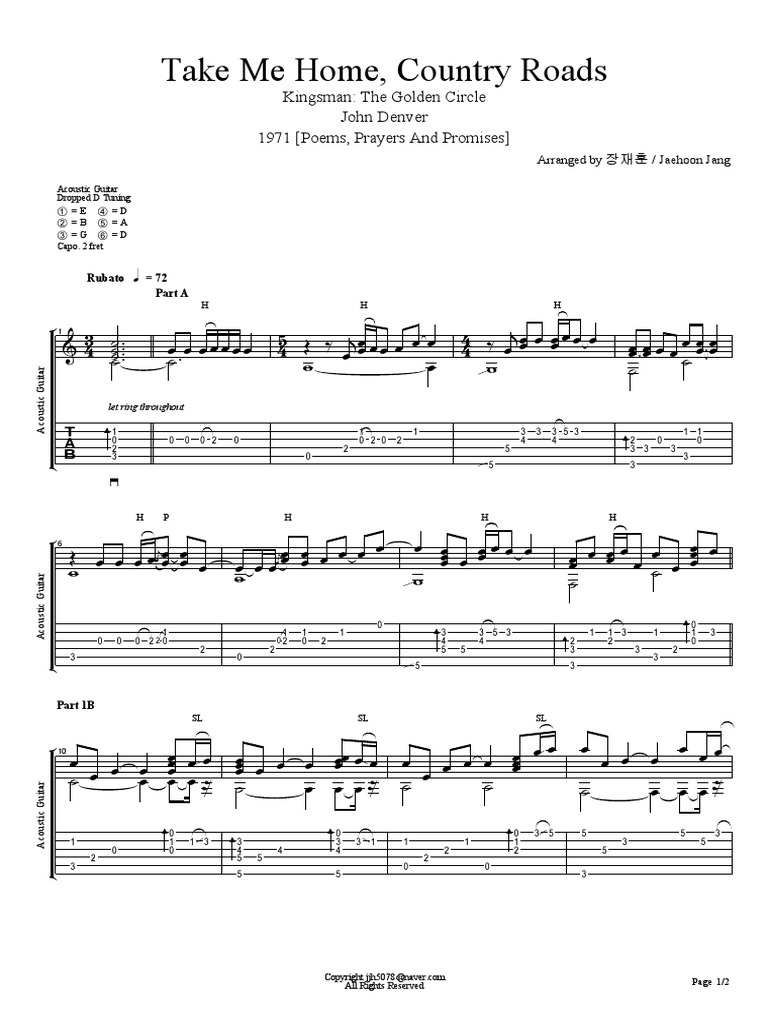 Country Road Tab | PDF | Music Technology | Chordophones