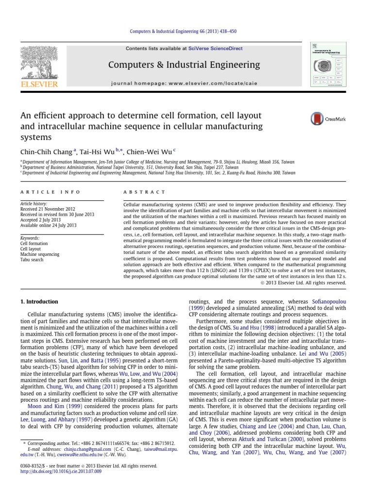 Cell Formation, Cell Layout and Intracellular Machine Sequence in ...