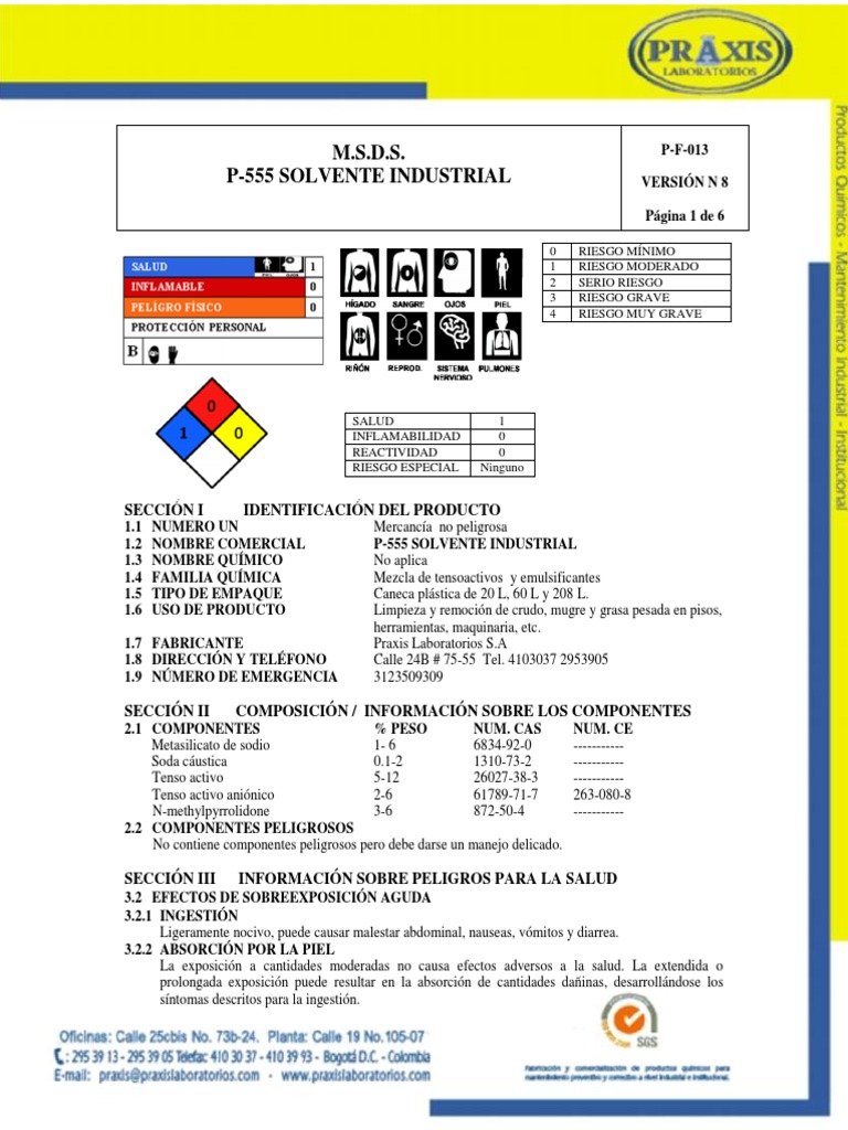 Hoja de datos de seguridad para un solvente industrial | PDF | Solvente | Agua