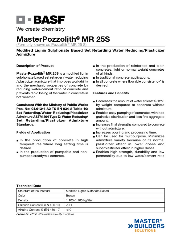 Masterpozzolith® MR 25s (Formerly Known As Pozzolith® MR 25 S) | PDF ...