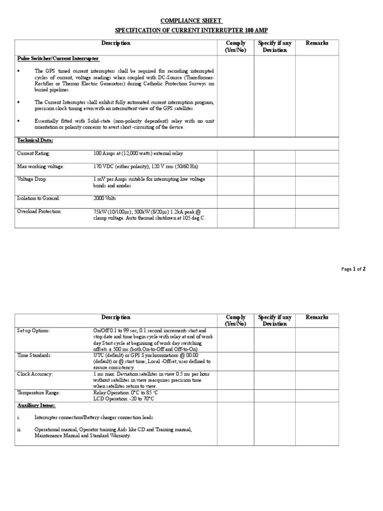Current Interrupter Compliance Sheet | PDF | Relay | Global Positioning ...