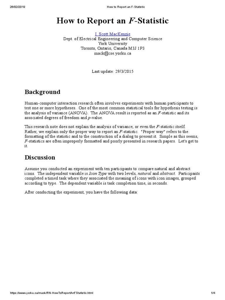 How To Report An F-Statistic | PDF | F Test | Analysis Of Variance