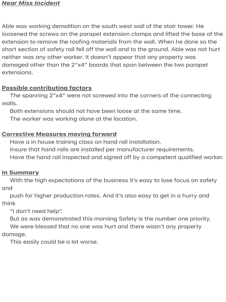 Near Miss Incident | PDF