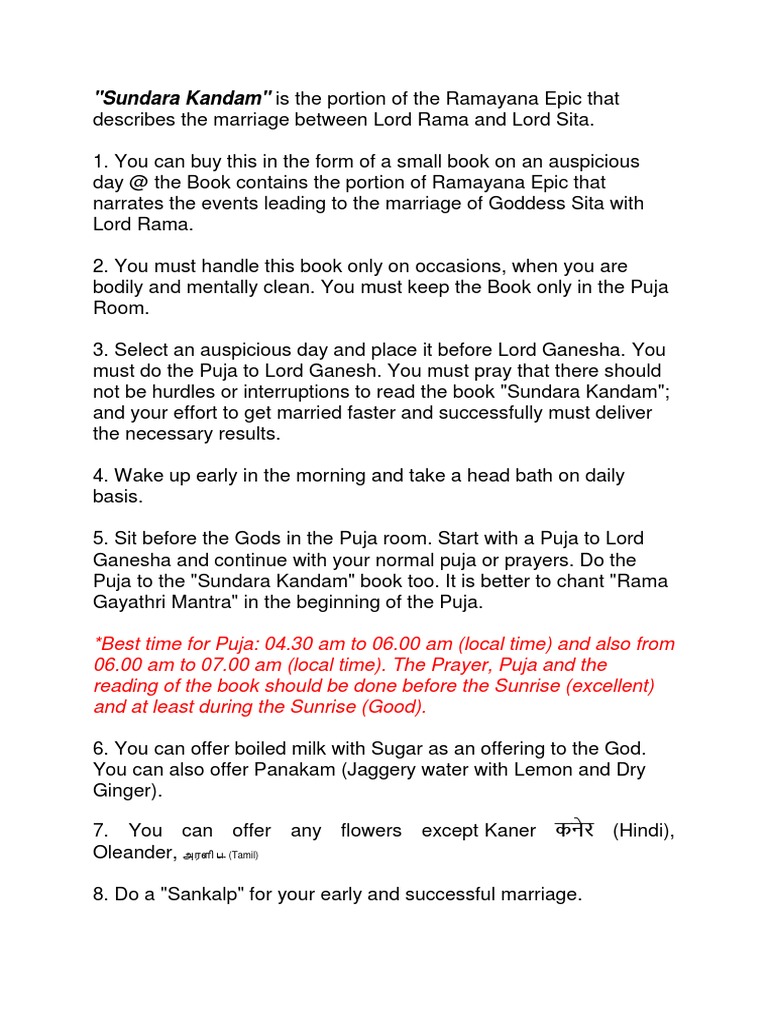 Sundara Kandam Parayanam For Marriage PDF | PDF | Ramayana | Rama