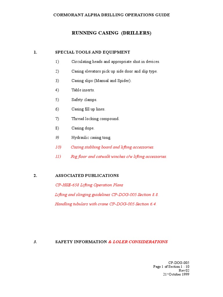 Running Casing (Drillers) : Cormorant Alpha Drilling Operations Guide ...