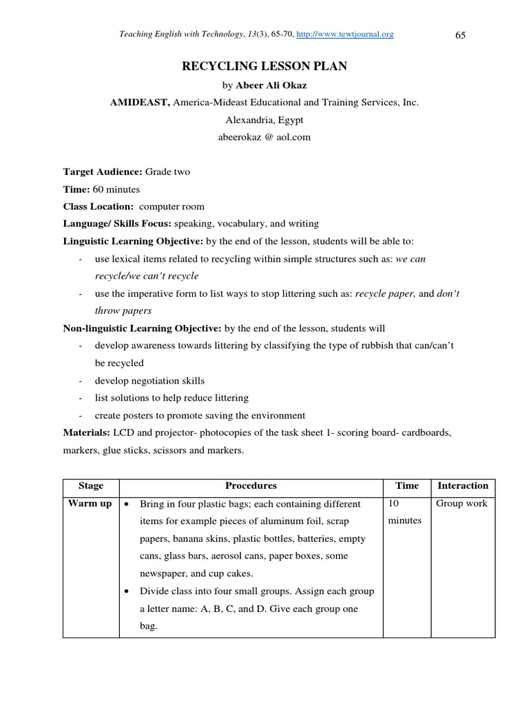 Lesson Plan Recycling | PDF | Recycling | Lesson Plan