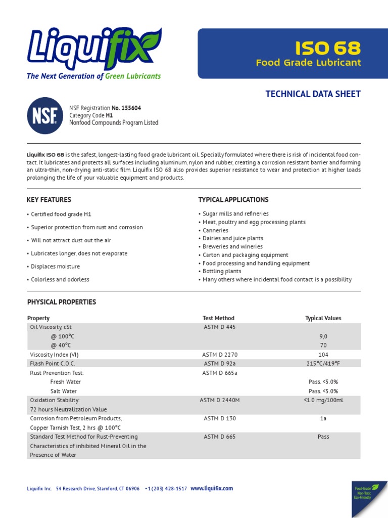 Liquifix ISO 68 (Technical Data Sheet) | PDF | Lubricant | Rust