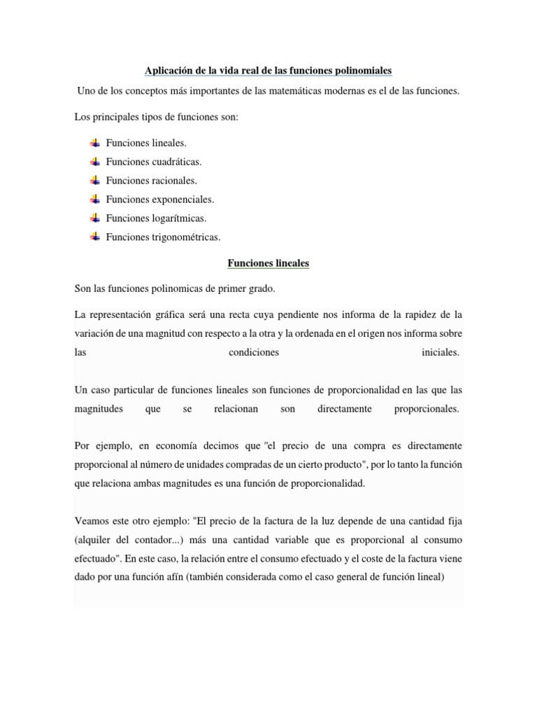 Aplicación de La Vida Real de Las Funciones Polinomiales | PDF ...