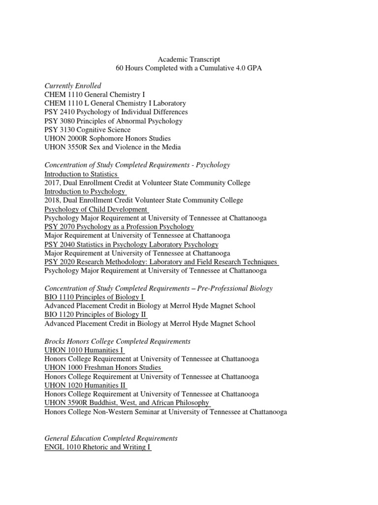 Academic Transcript | PDF | Psychology | Academia