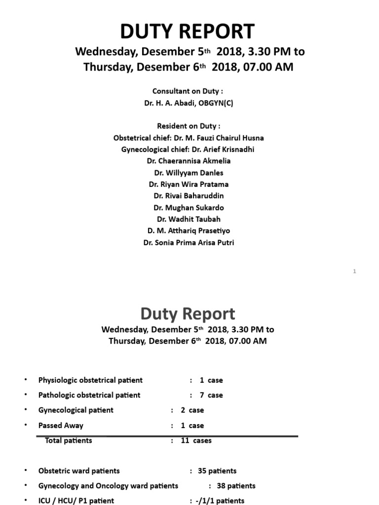 Duty Report 5.12.1978 | PDF | Childbirth | Pregnancy
