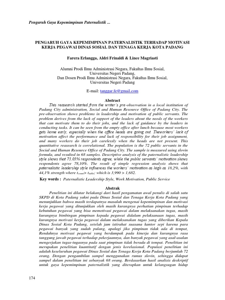 ID Pengaruh Gaya Kepemimpinan Paternalistik | PDF | Experimental ...