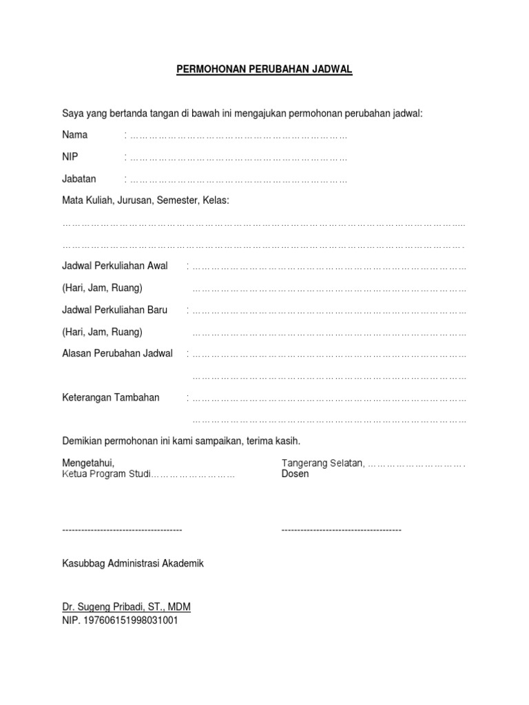 Format Surat Permohonan Perubahan Jadwal | PDF