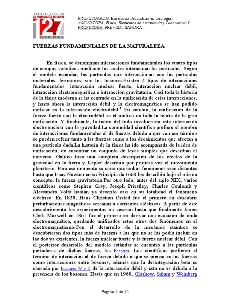 Fuerzas Fundamentales de La Naturaleza Teorico-Practico | PDF | Interacción fundamental | Gravedad