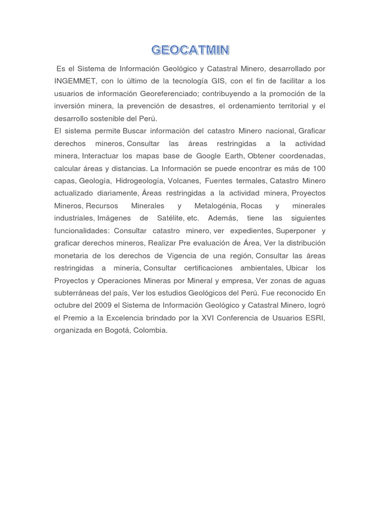 GEOCATMIN | PDF | Sistema de información geográfica | Minería