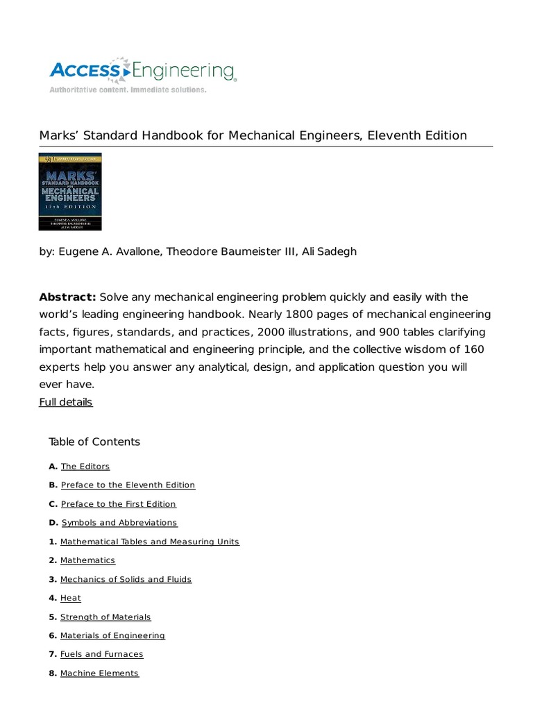 Marks' Standard Handbook For Mechanical Engineers, Eleventh Edition ...