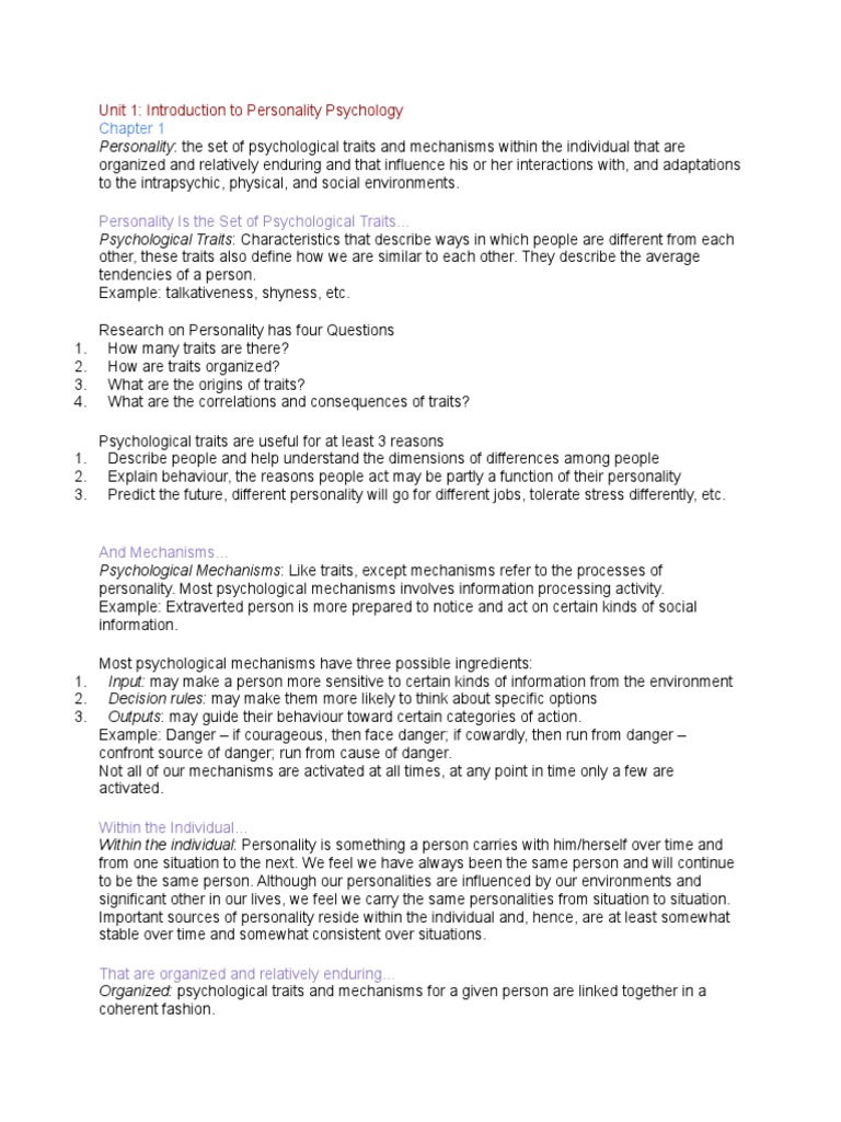 Personality Psychology Notes | PDF | Personality Psychology ...