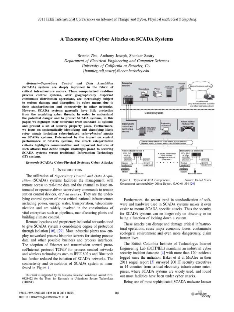 A Taxonomy of Cyber Attacks On SCADA Sys | PDF | Scada | Internet Protocol Suite
