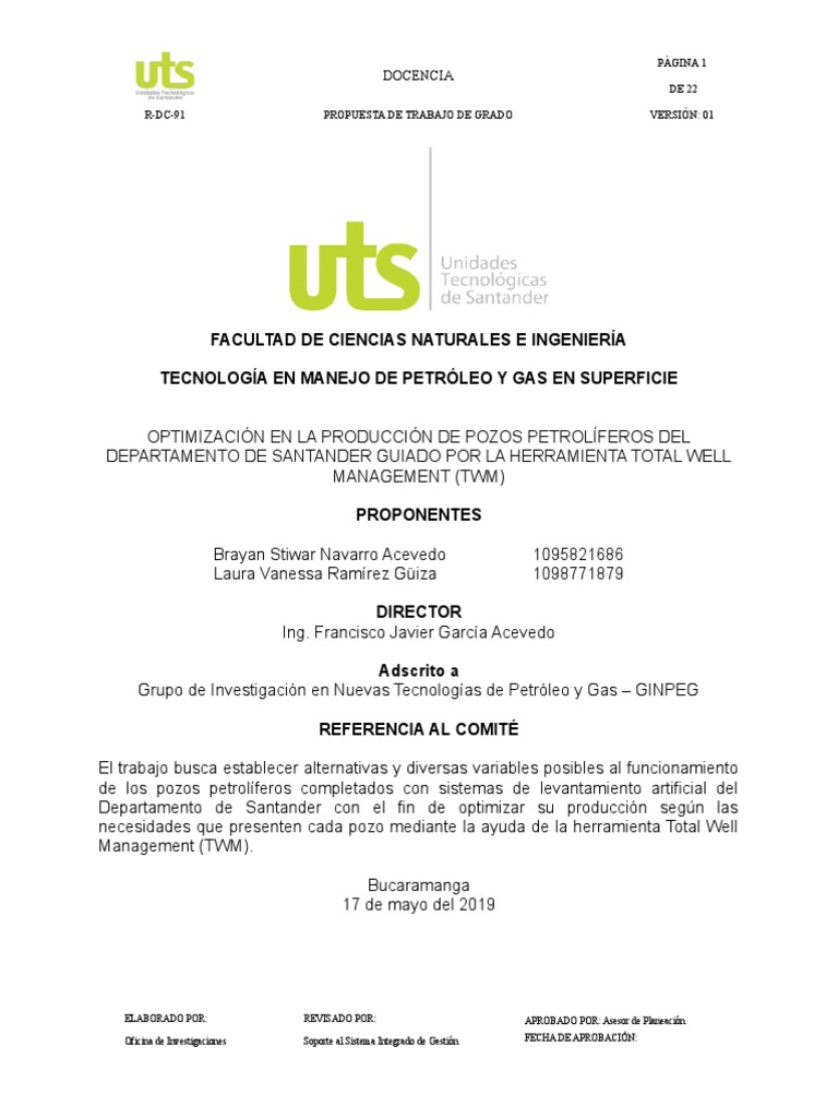 Optimización en La Producción de Pozos Petrolíferos Del Departamento de ...