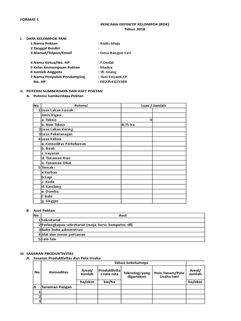 Contoh Format RDK Dan RDKK Yuni Punya | PDF