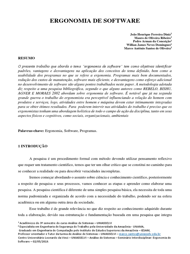 Ergonomia de Software: Resumo | PDF | Fatores humanos e Ergonomia | Science